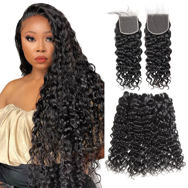 Spanish Water Wave Hair Bundles with Closure 4 Bundles with Closure ...