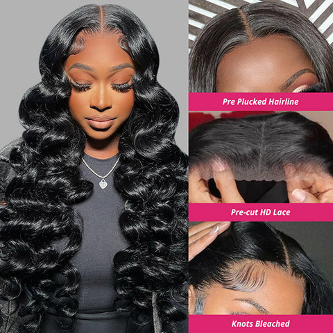 13x4 HD Full Lace Frontal Wig Invisi Drawstring Loose Deep Wave Wig Pre ...