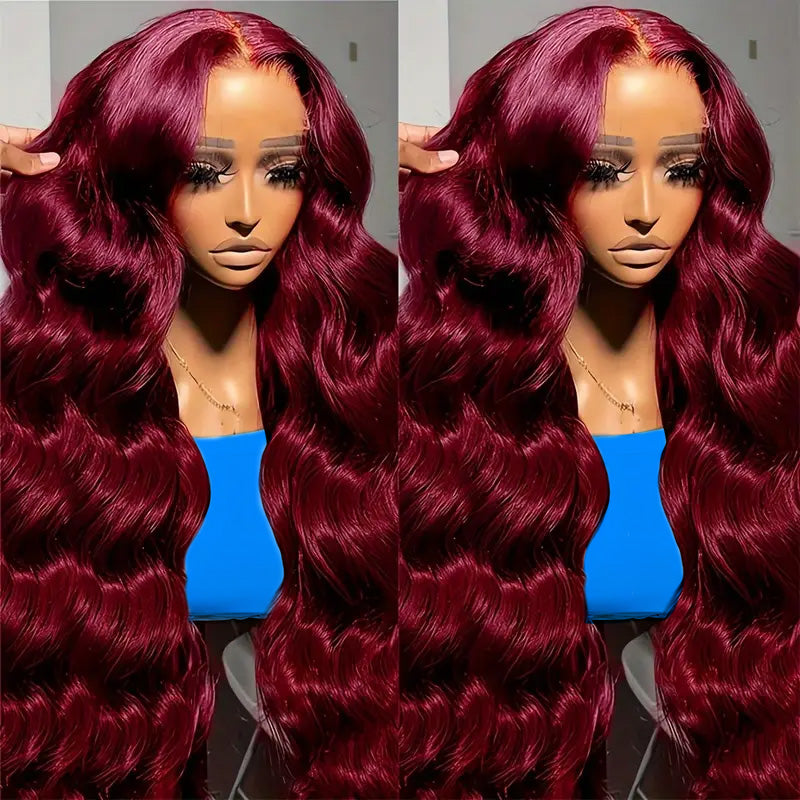 30 Inch 13x6 HD Lace Front Wig Burgundy 99j Body Wave Colored Human ...