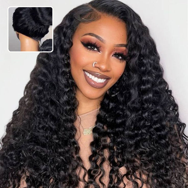 5x5 Ready to Wear Glueless Wig Invisi Drawstring Loose Deep Wave Pre-e ...