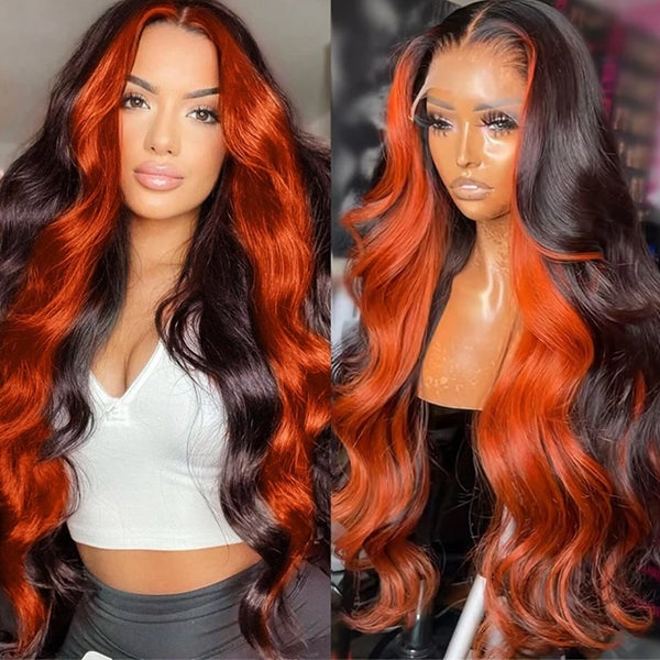 Ginger Highlight 13x6 HD Lace Front Wigs Pre Plucked Human Hair Body W ...