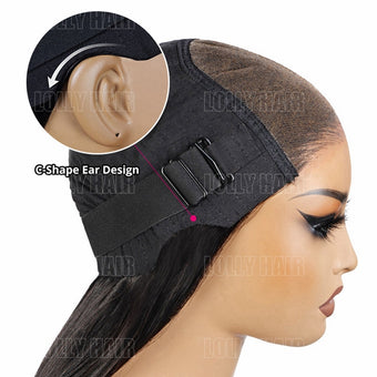 Lolly Straight Wear Go Glueless Human Hair Wigs C Shape Ear Tab Wigs 4 ...