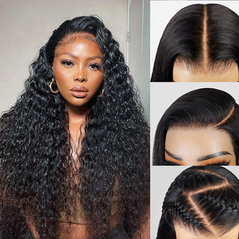 Glueless Deep Wave Closure Wig 4x4 HD Lace Closure Human Hair Wigs Dee ...