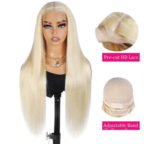 Pre-plucked Glueless Straight 613 Blonde Wigs Bleached Knots 13x4 HD L ...