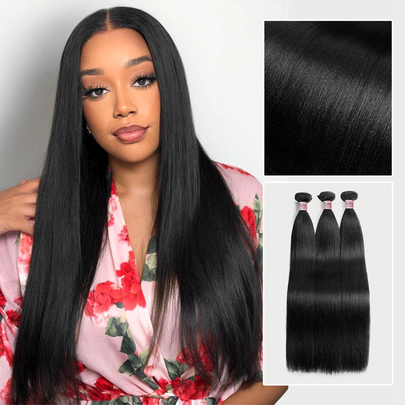 [Ship from US ] Light Yaki Straight Human Hair Bundles 100% Human Hair ...
