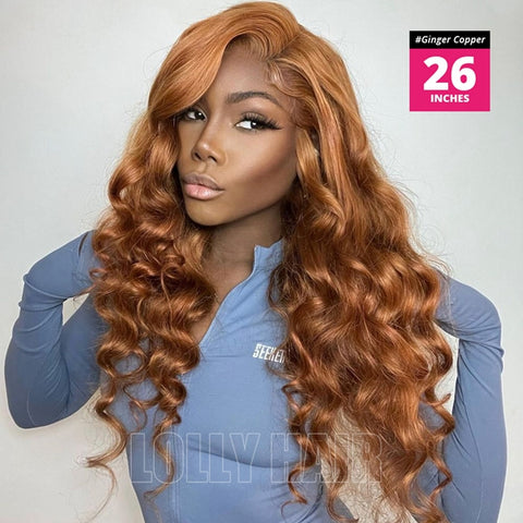 Lolly Ginger Copper Brown 13x4 HD Lace Front Wigs Pre Plucked Body Wav - LollyHair