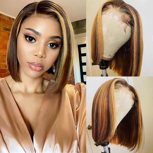 Kinky Curly Short Bob Wig Guleless Lace Wig 4x4 Closure Wig Pre-Cut Cu ...
