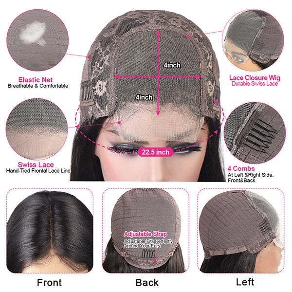 Glueless Deep Wave Closure Wig 4x4 HD Lace Closure Human Hair Wigs Dee ...