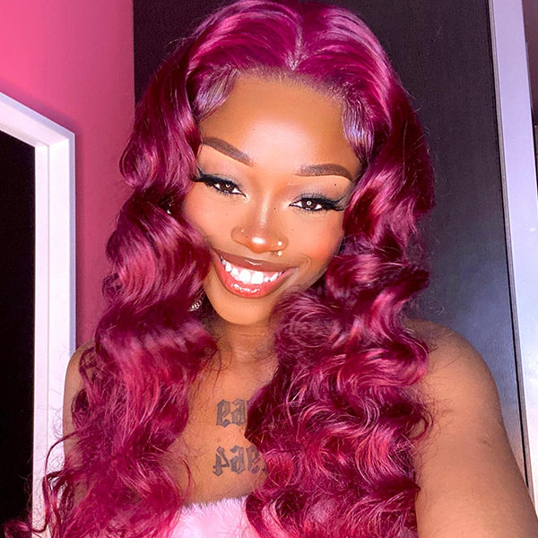 26 inch 99J Body Wave Lace Front Wig 180% Density Same With influencer ...