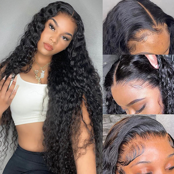 30 32 Inch Water Wave 13x4 HD Lace Front Wigs Pre Plucked Bleached Kno ...