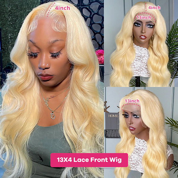 40 Inch Blonde Glueless Body Wave Human Hair Wigs 13x4 HD Transparent ...