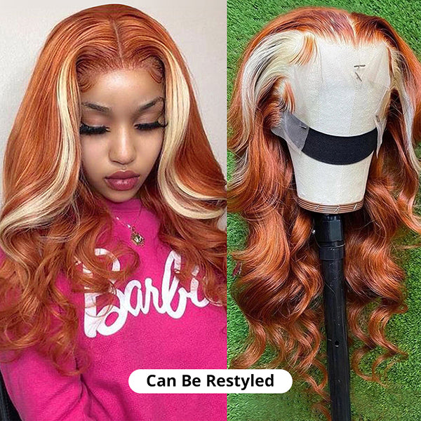 Ginger Wig With Blonde Highlight Colored Human Hair Wigs Straight HD L ...