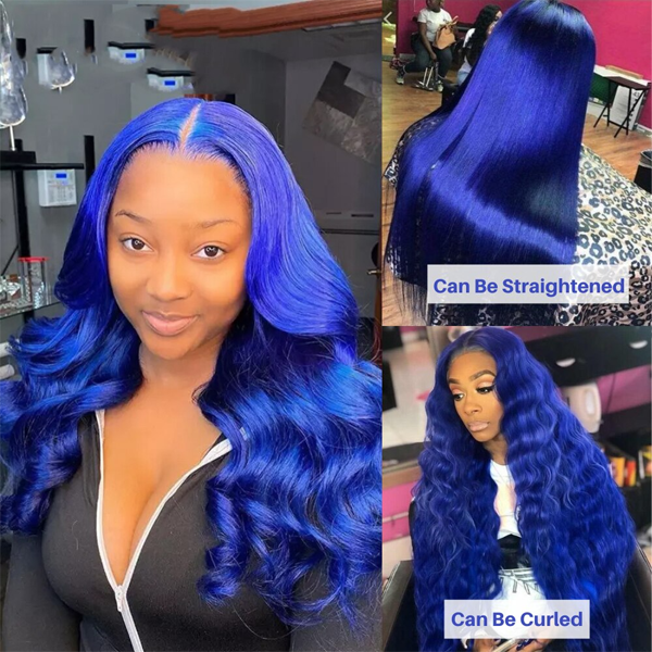 Blue Body Wave Human Hair Lace Front Wigs with Baby Hair - LollyHair