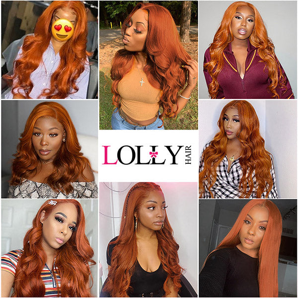 Ginger Orange Human Hair Bundles with Closure Body Wave HD Transparnet ...