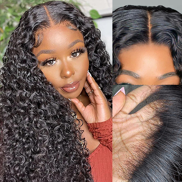 Glueless Deep Wave Closure Wig 4x4 HD Lace Closure Human Hair Wigs Dee ...