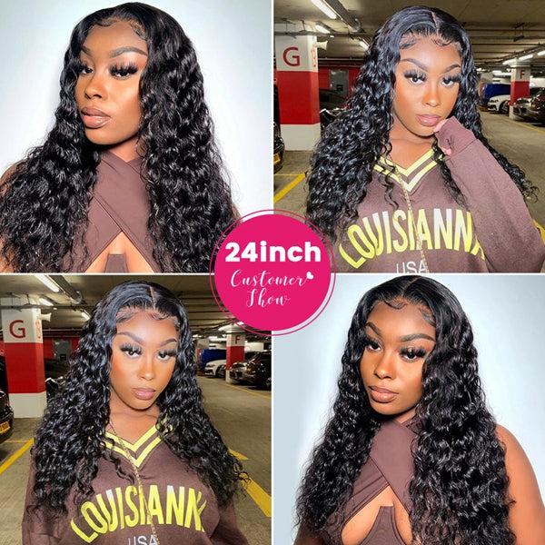 Glueless Deep Wave Closure Wig 4x4 HD Lace Closure Human Hair Wigs Dee ...