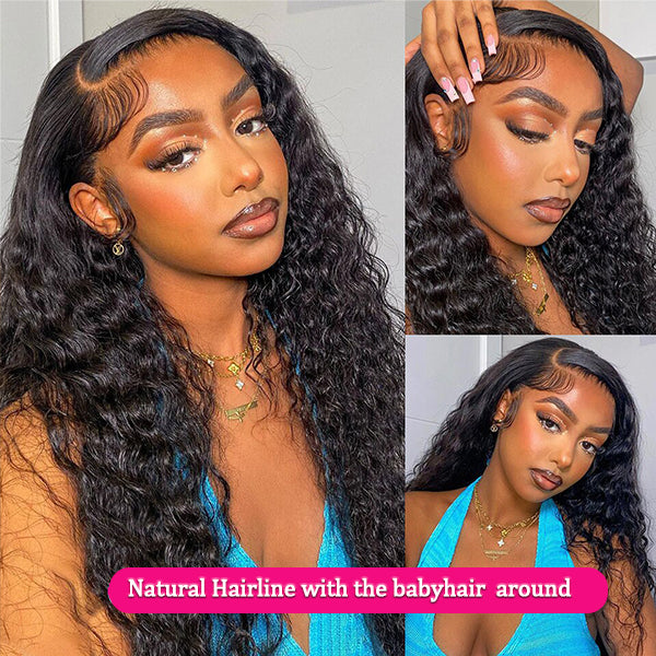 Glueless Deep Wave Closure Wig 4x4 HD Lace Closure Human Hair Wigs Dee ...