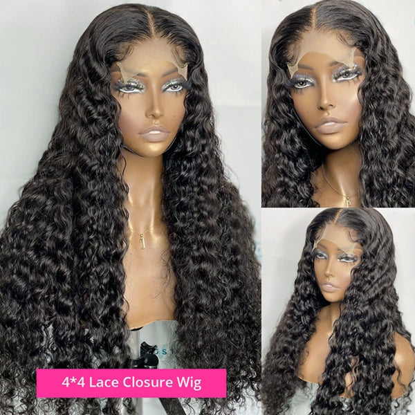 Glueless Deep Wave Closure Wig 4x4 HD Lace Closure Human Hair Wigs Dee ...