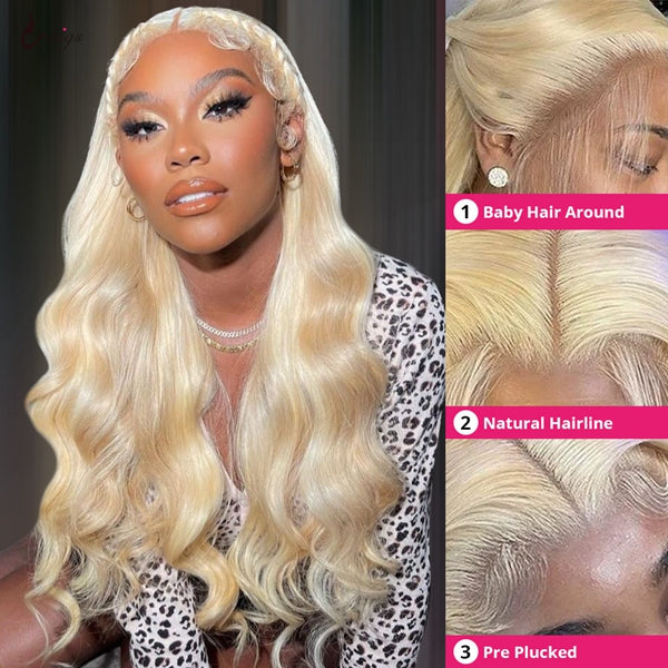 40 Inch Blonde Glueless Body Wave Human Hair Wigs 13x4 HD Transparent ...