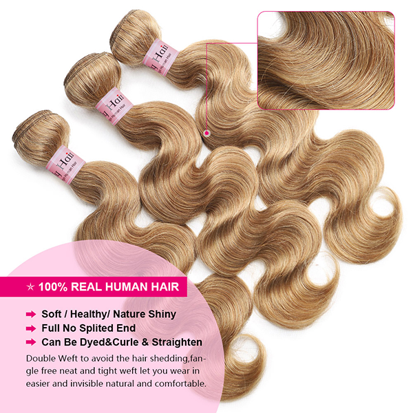 Honey Blonde Body Wave Hair Weave Bundles 27 Hair Color 3 Bundles ...