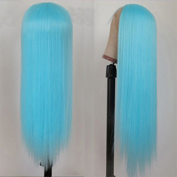 Sky Blue Lace Front Wig 13x4 HD Transparent Straight Lace Front Human ...