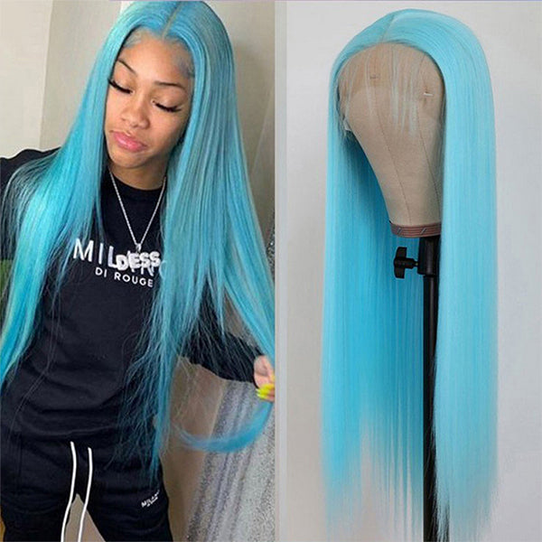 Sky Blue Lace Front Wig 13x4 HD Transparent Straight Lace Front Human ...