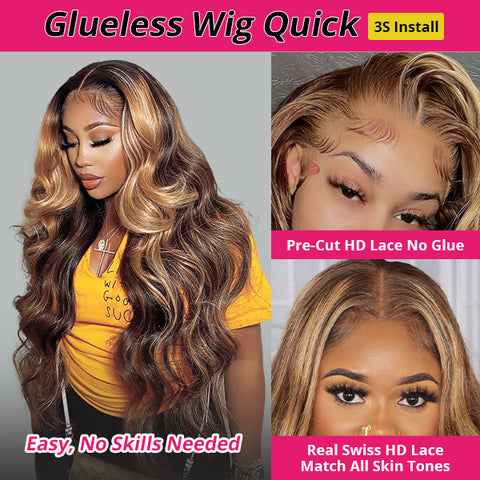 P4/27 Highlight Wear Go Wigs Body Wave 5x5 HD Lace Closure Wig Glueles ...